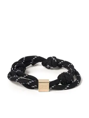 Miu Miu Logo-charm Rope Bracelet - Black