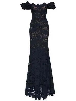 Oscar De La Renta Mixed Botanical Guipure-lace Maxi Dress