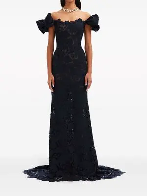 Oscar De La Renta Mixed Botanical Guipure-lace Maxi Dress