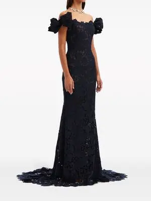 Oscar De La Renta Mixed Botanical Guipure-lace Maxi Dress