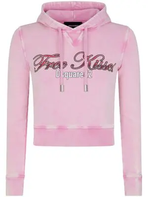 Dsquared2 Cropped Cotton Hoodie With Slogan Print