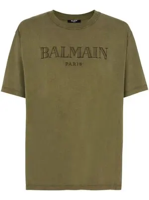 Balmain Logo-embroidered Cotton T-shirt - Green