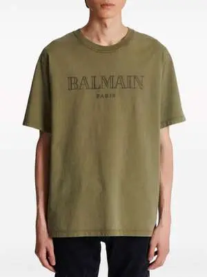 Balmain Logo-embroidered Cotton T-shirt - Green