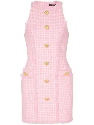 Balmain Button-embellished Tweed Minidress