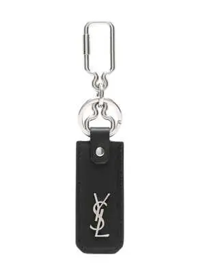 Saint Laurent Cassandre-plaque Leather Keyring - Black