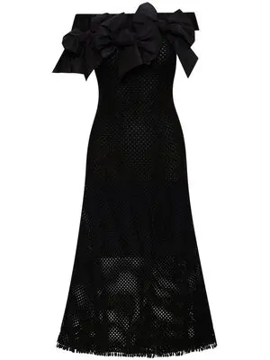 Oscar De La Renta Open-knit Midi Dress With Bow Detailing