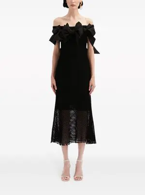 Oscar De La Renta Open-knit Midi Dress With Bow Detailing