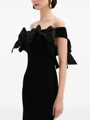 Oscar De La Renta Open-knit Midi Dress With Bow Detailing