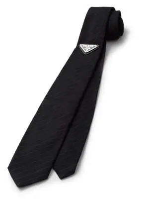 Prada Triangle-Logo Silk Tie - Black | Editorialist