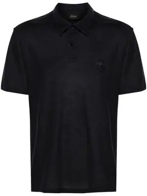 Brioni Logo-embroidered Wool Polo Shirt - Blue