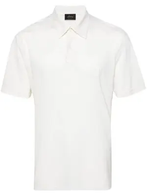 Brioni Logo-embroidered Wool Polo Shirt - Neutrals