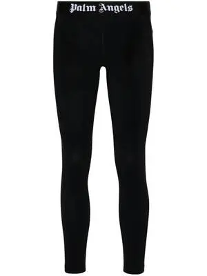 Palm Angels Logo-waistband Cropped Leggings - Black