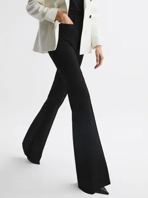 REISS Dylan Flared High Rise Trousers - Black