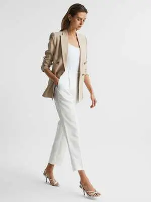 REISS Shae Tapered Linen Trousers - White