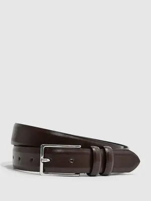 REISS Dante Smooth Leather Belt - Brown