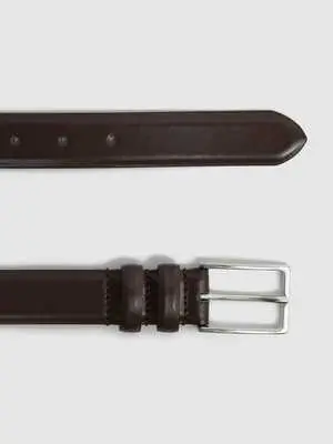 REISS Dante Smooth Leather Belt - Brown