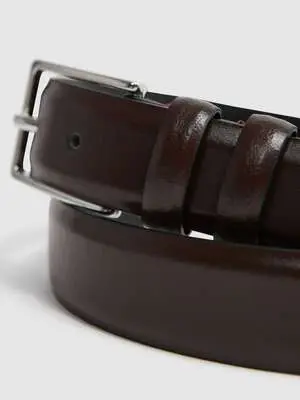 REISS Dante Smooth Leather Belt - Brown