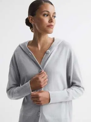 REISS Evie Wool Blend Hooded Cardigan - Grey