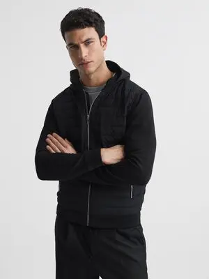 REISS Taylor Hybrid Zip-through Quilted Hooded Jacket