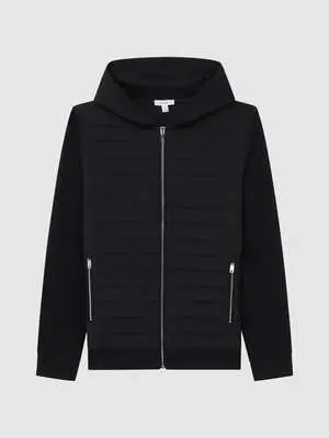 REISS Taylor Hybrid Zip-through Quilted Hooded Jacket