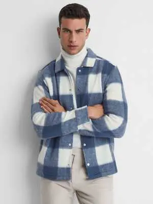 REISS Scott Brushed Check Overshirt - Blue
