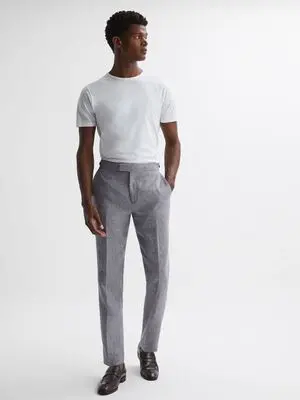 REISS Squad Linen Dogtooth Trousers