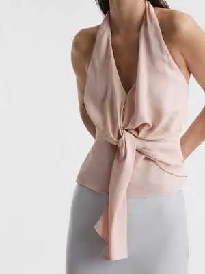 REISS Freda Tie Halter-neck Blouse