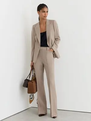 REISS Gabi Flared Suit Trousers - Stone Neutral
