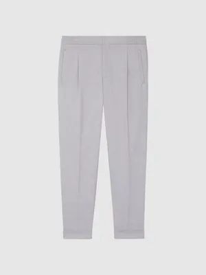 REISS Brighton Relaxed Drawstring Trousers With Turn-up Hems - Grey
