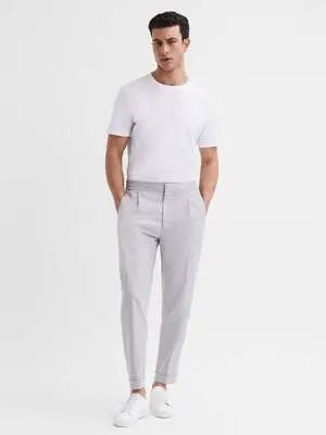 REISS Brighton Relaxed Drawstring Trousers With Turn-up Hems - Grey