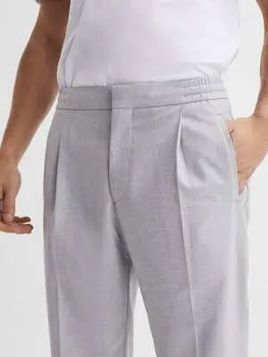 REISS Brighton Relaxed Drawstring Trousers With Turn-up Hems - Grey