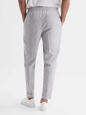 REISS Brighton Relaxed Drawstring Trousers With Turn-up Hems - Grey