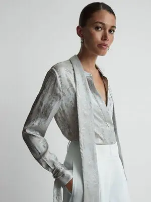 REISS Palma Metallic Tie-detailed Blouse