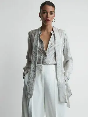 REISS Palma Metallic Tie-detailed Blouse
