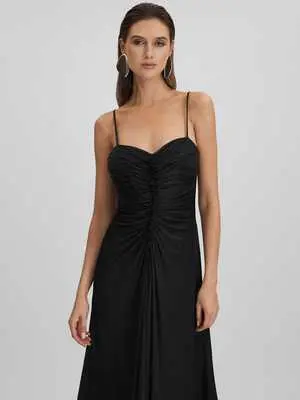 Halston Ruched Jersey Midi Dress