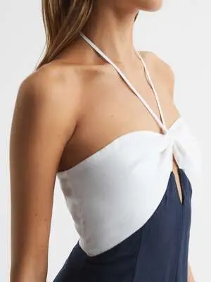 REISS Linen Color Block Midi Dress