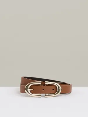 REISS Leather Horseshoe-buckle Belt - Tan