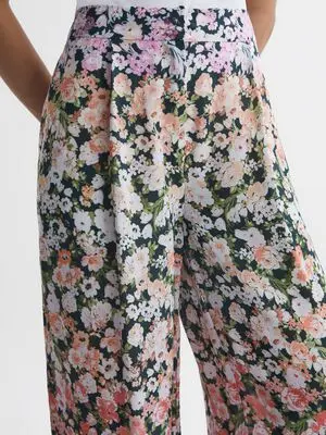 REISS Serena Floral Print Wide Leg Trousers