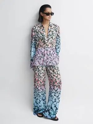 REISS Serena Floral Print Wide Leg Trousers