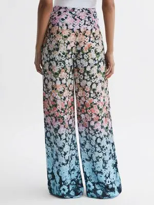 REISS Serena Floral Print Wide Leg Trousers