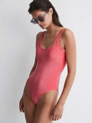 Good American Sparkle Modern Tank One Piece Swimsuit - Bright Coral