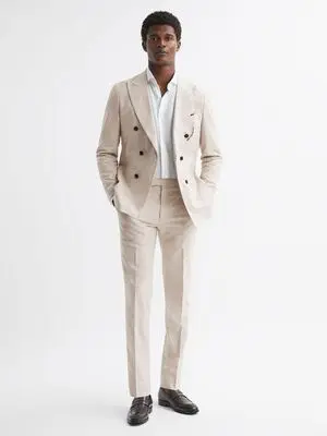 REISS Craft Slim Fit Cotton-linen Check Trousers