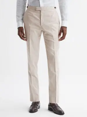 REISS Craft Slim Fit Cotton-linen Check Trousers