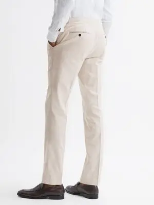 REISS Craft Slim Fit Cotton-linen Check Trousers