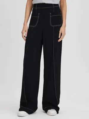 REISS Kylie Petite Contrast Stitch Wide Leg Trousers