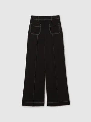 REISS Kylie Petite Contrast Stitch Wide Leg Trousers