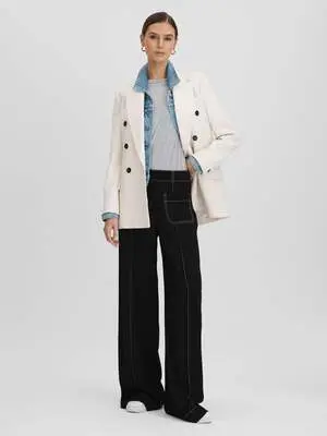 REISS Kylie Petite Contrast Stitch Wide Leg Trousers