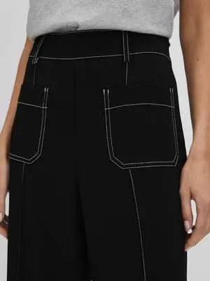REISS Kylie Petite Contrast Stitch Wide Leg Trousers