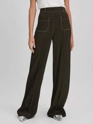 REISS Kylie Petite Contrast Stitch Wide Leg Trousers
