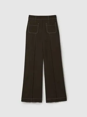REISS Kylie Petite Contrast Stitch Wide Leg Trousers